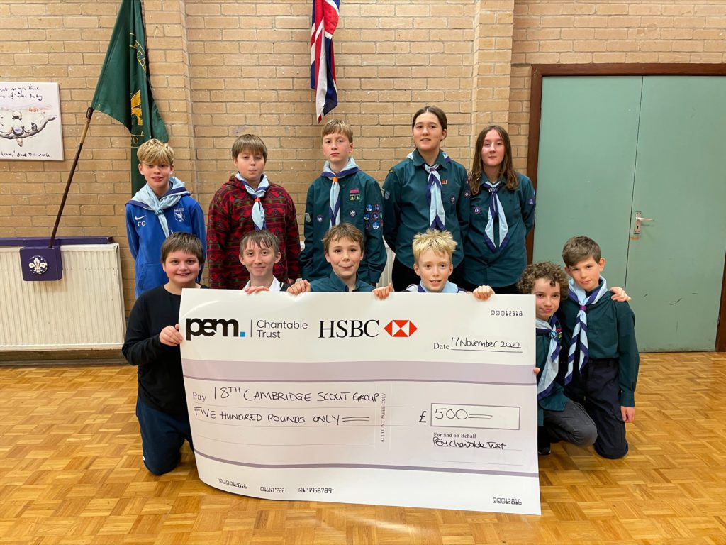 The PEM Charitable Trust donate to the 18th Cambridge Scout Group - PEM