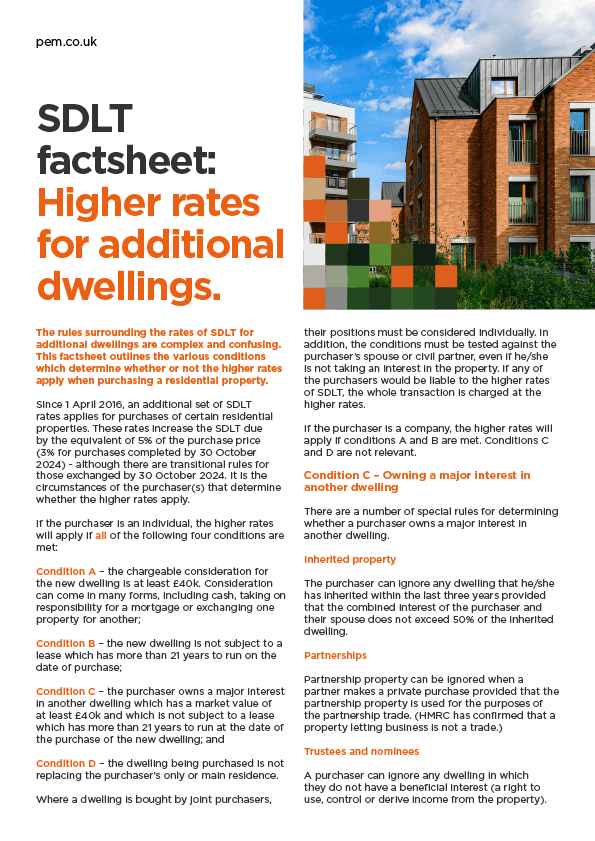 SDLT Factsheet: Higher rates for additional dwellings - PEM